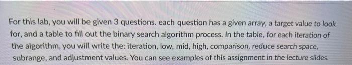 Solved For this lab, you will be given 3 questions. each | Chegg.com