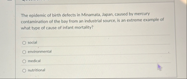 Solved The epidemic of birth defects in Minamata, Japan, | Chegg.com