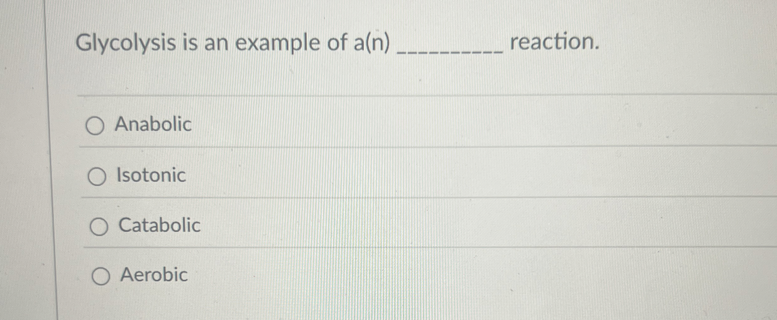 Solved Glycolysis is an example of a(n) | Chegg.com
