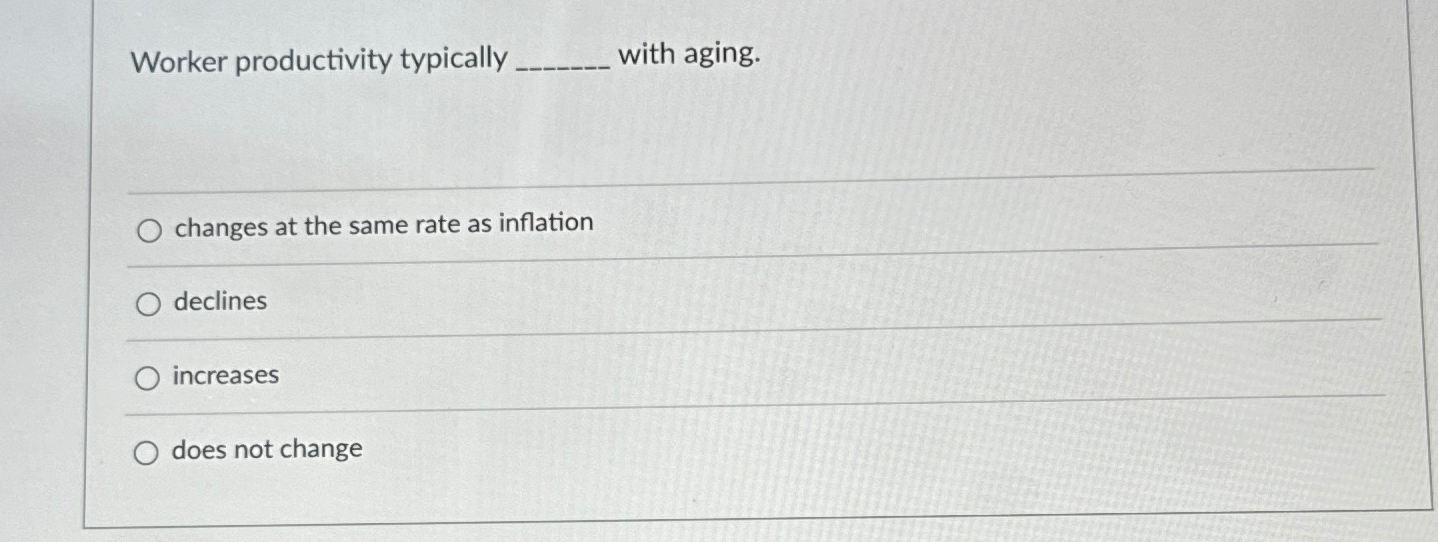 Solved Worker productivity typically ﻿with aging.changes | Chegg.com