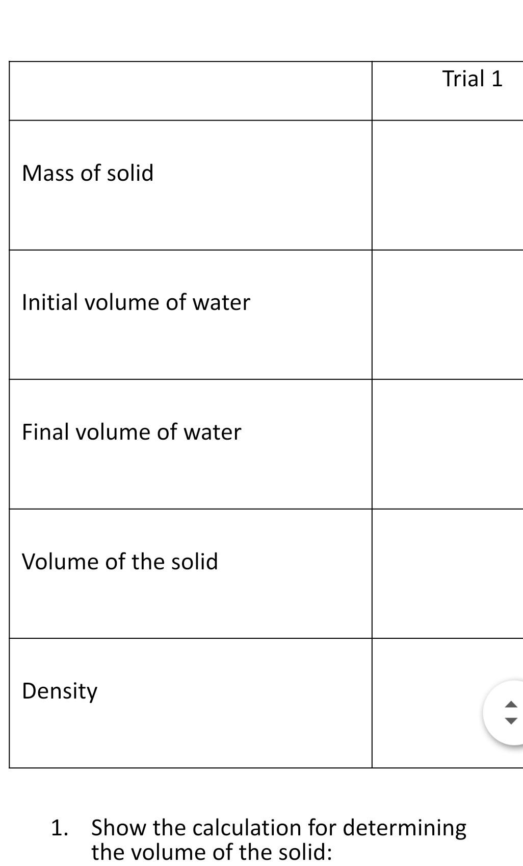 Part 2 - Density using calculated volume. 1. Choose a | Chegg.com