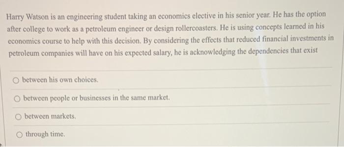 Solved Harry Watson is an engineering student taking an | Chegg.com
