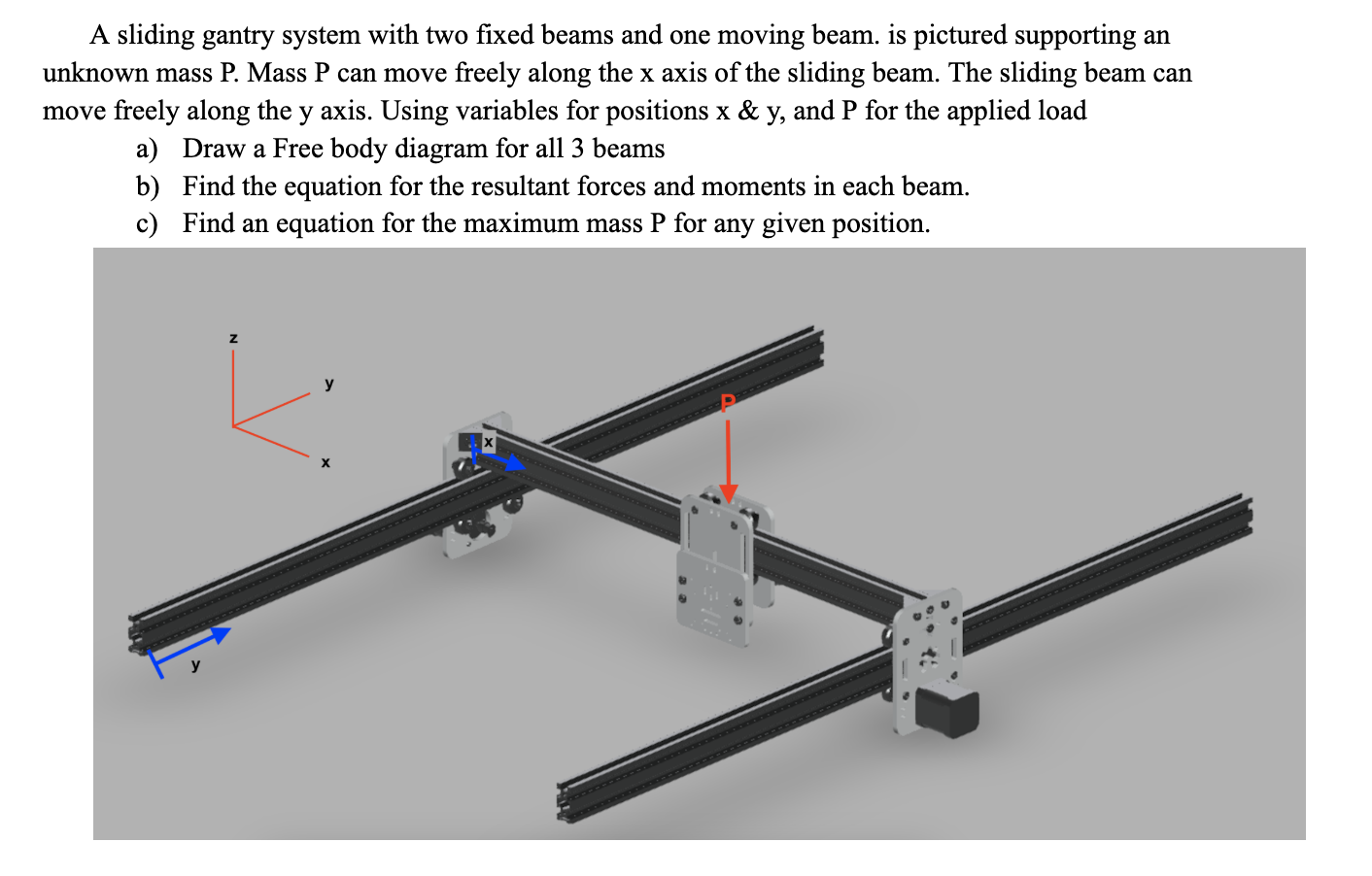 Solved A sliding gantry system with two fixed beams and one | Chegg.com
