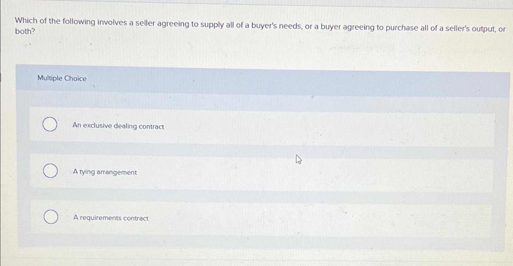 Solved Which of the following involves a seller agreeing to | Chegg.com