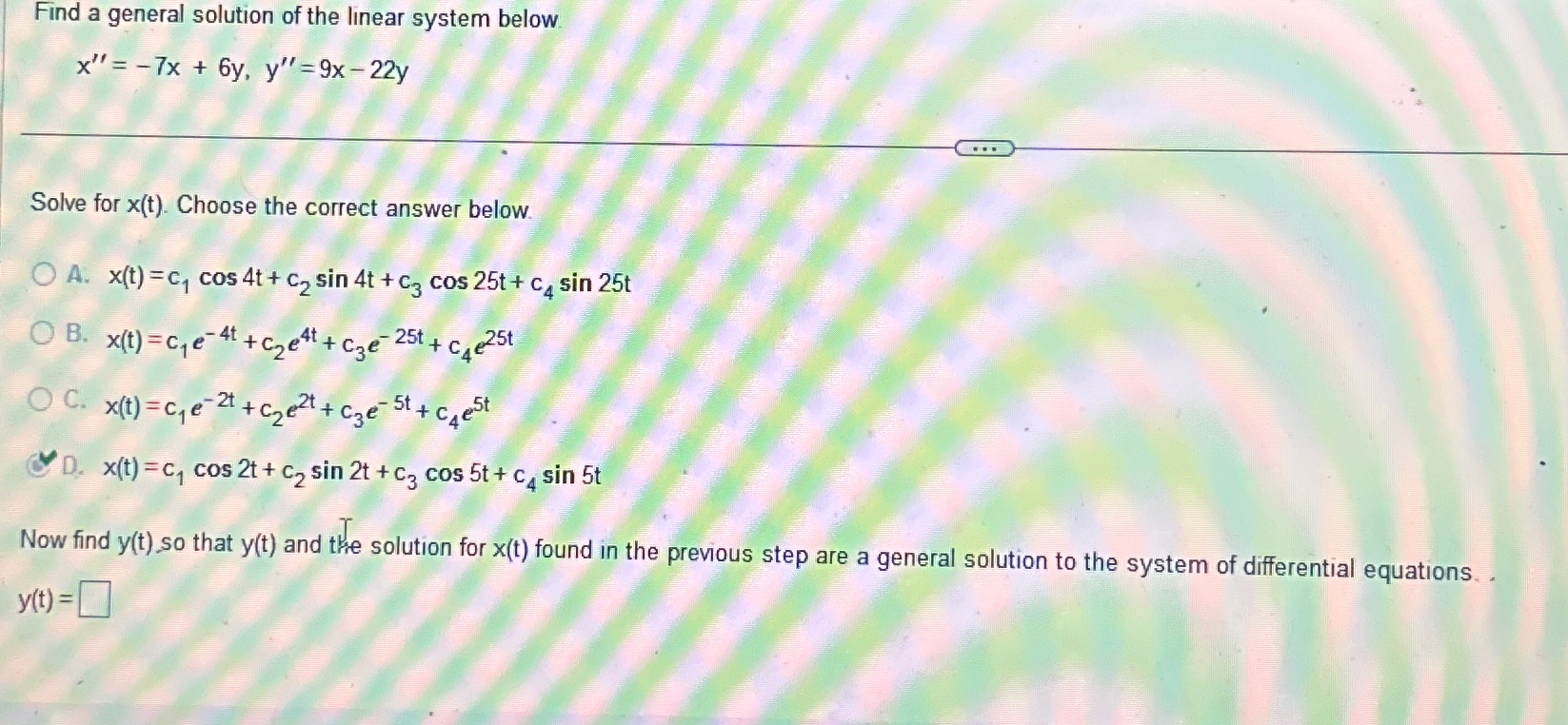 Solved Find a general solution of the linear system | Chegg.com