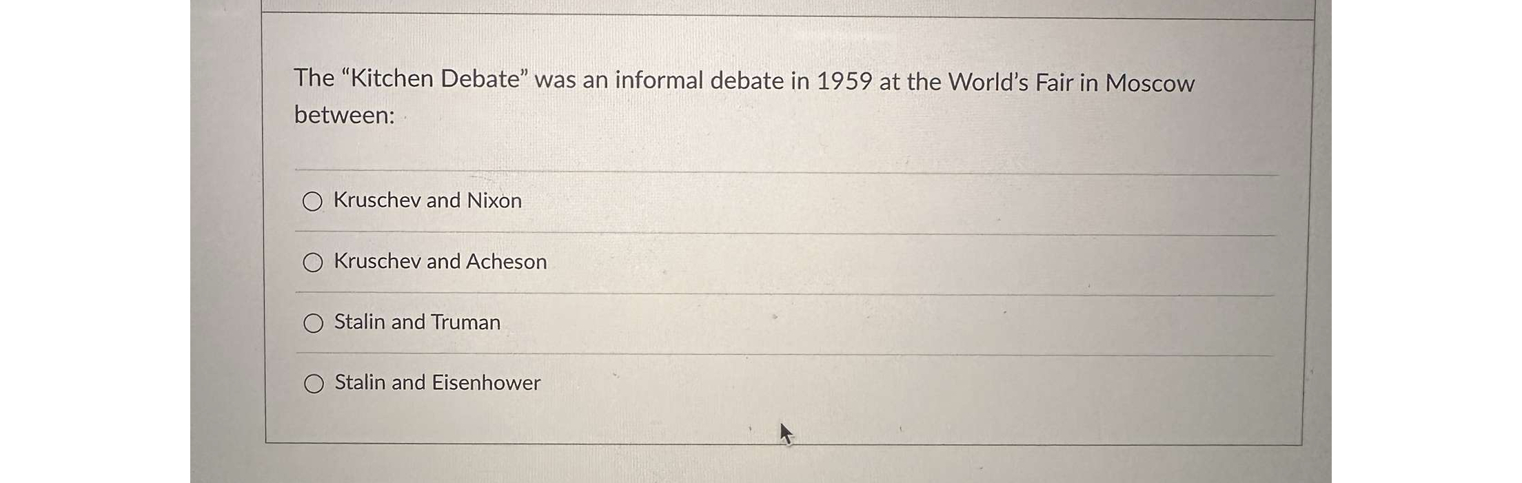 Solved The "Kitchen Debate" was an informal debate in 1959 | Chegg.com