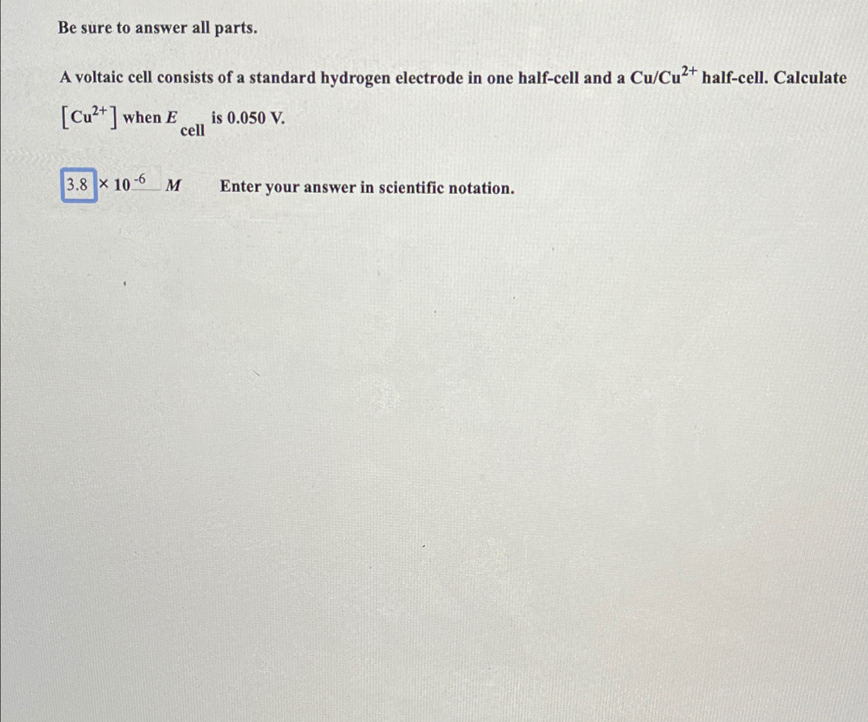 Solved Be sure to answer all parts.A voltaic cell consists | Chegg.com