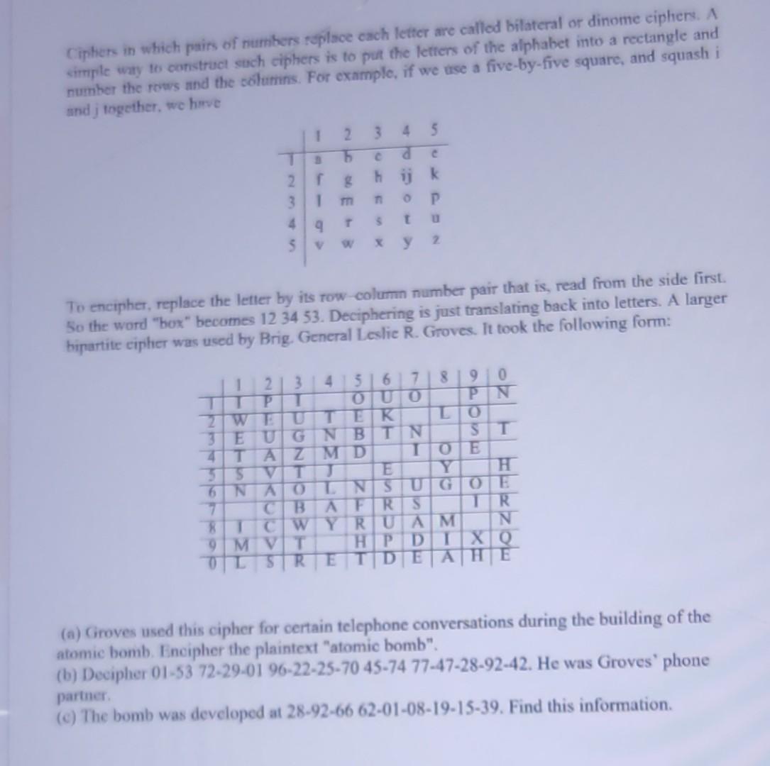 Solved Ciphers in which puirs of numbers roplace each letter | Chegg.com