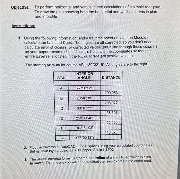Solved To perform horizontal and vertical curve calculations | Chegg.com