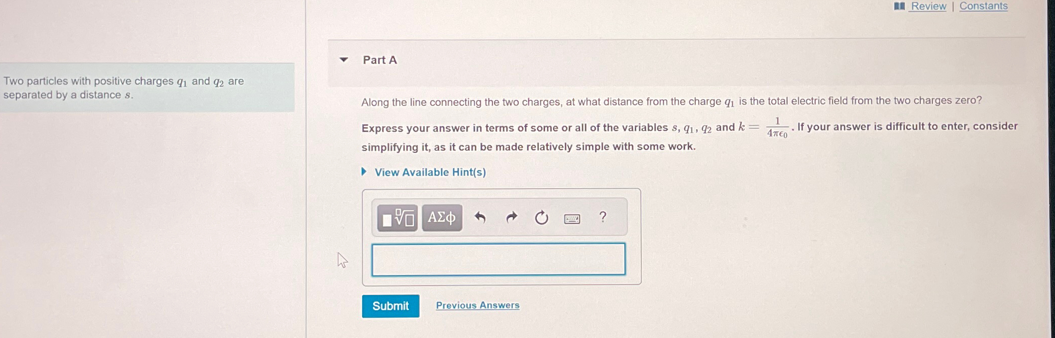 Solved ReviewI ConstantsTwo particles with positive charges | Chegg.com