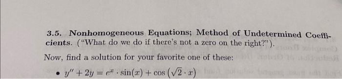 Solved 3.5. Nonhomogeneous Equations; Method of Undetermined | Chegg.com