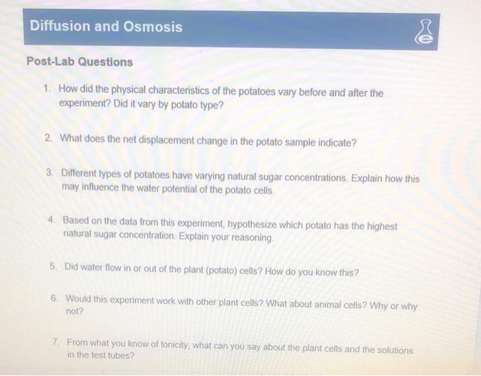 Diffusion and Osmosis EXPERIMENT 4: OSMOSIS - | Chegg.com