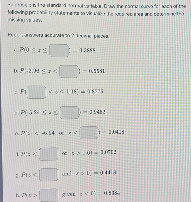 Solved Suppose z is the standard normal variable. Draw the | Chegg.com