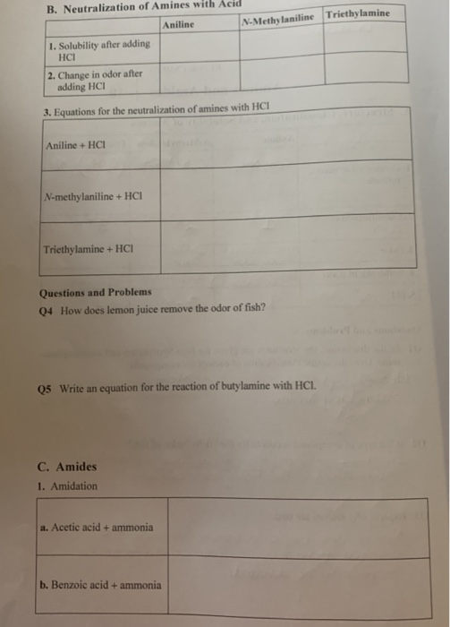 Solved B. Neutralization of Amines with Acid Aniline | Chegg.com