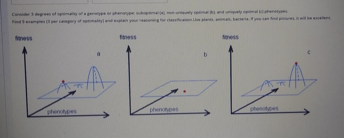 Solved Consider 3 degrees of optimality of a genotype or | Chegg.com