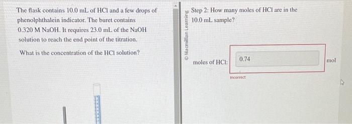Solved The flask contains 10.0 mL of HCl and a few drops of | Chegg.com