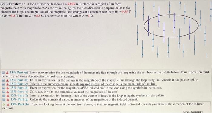 Solved (6\%) Problem 1: A loop of wire with radius r=0.025 m | Chegg.com