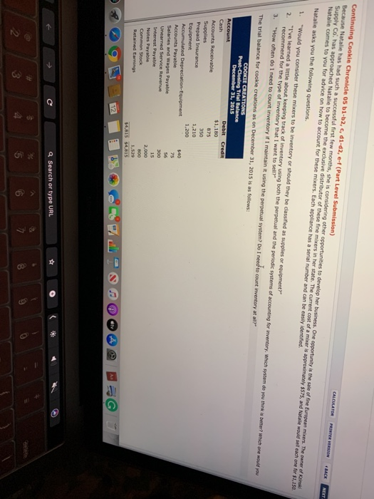 Solved Continuing Cookie Chronicle 05 b1-b2, c, dl-d2, e-f | Chegg.com