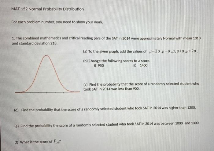 Solved MAT 152 Normal Probability Distribution For each | Chegg.com