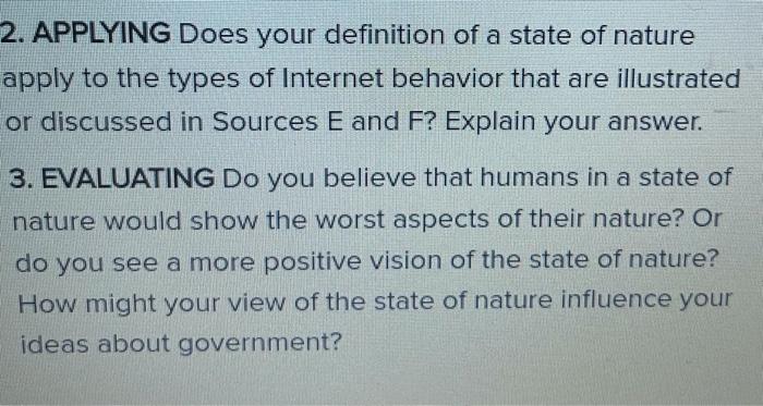 2. APPLYING Does your definition of a state of nature | Chegg.com