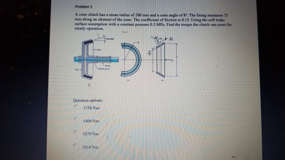 Solved Problem 1 A cone clutch has a mean radius of 200 mm | Chegg.com