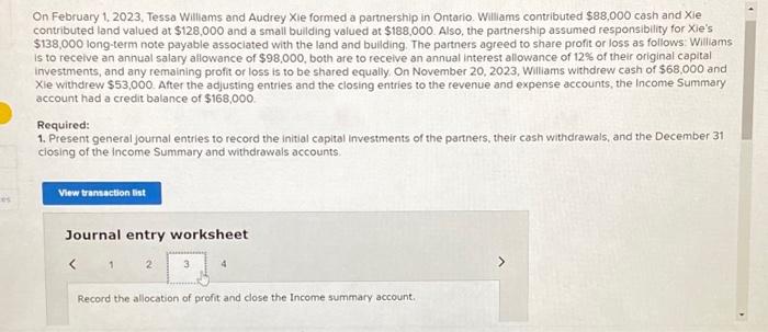 Solved On February 1,2023. Tessa Wiliams and Audrey Xie | Chegg.com