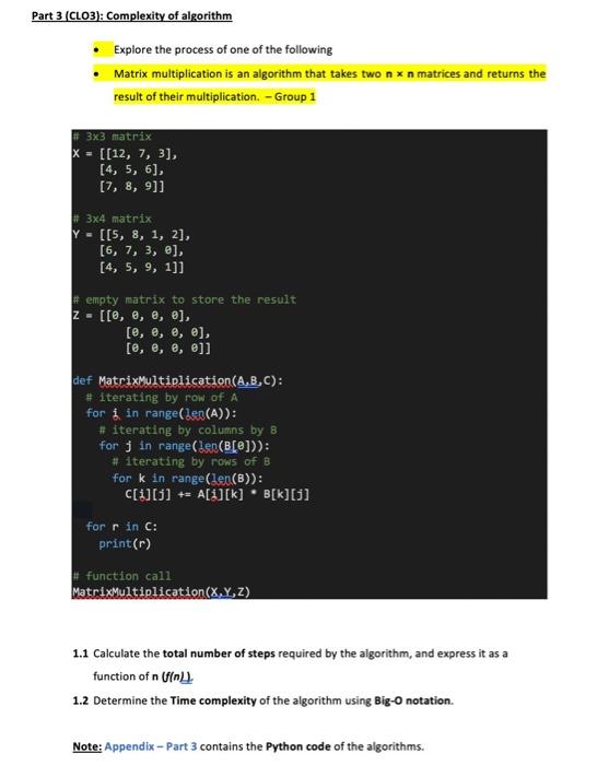 Solved Part 3 Clo3 Complexity Of Algorithm • Explore The 9848