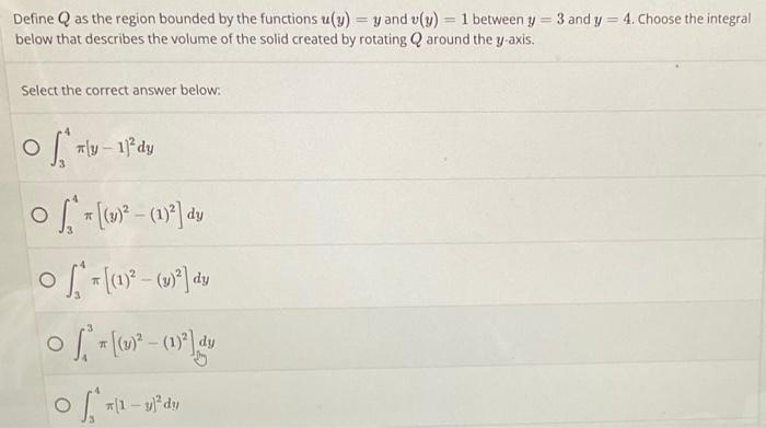 Solved Define Q as the region bounded by the functions u(y) | Chegg.com