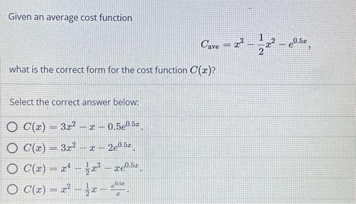 Solved give an average cost function | Chegg.com
