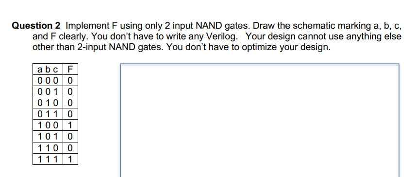 Solved 2 ﻿Implement F using only 2 ﻿input NAND gates. Draw | Chegg.com