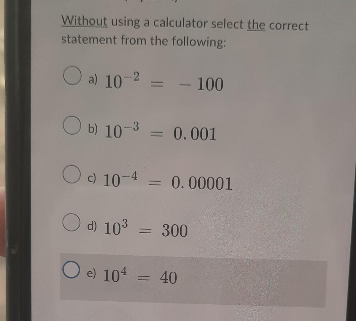 Solved Without using a calculator select the correct | Chegg.com