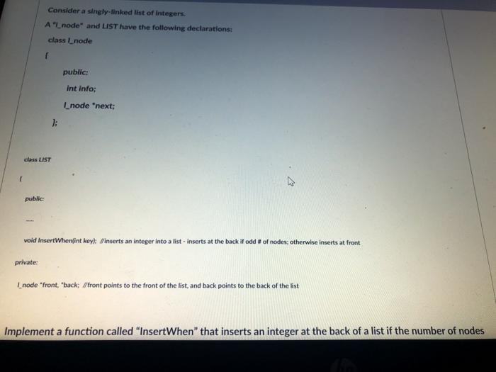 Solved Consider a singly-linked list of Integers. A "Lnode" | Chegg.com