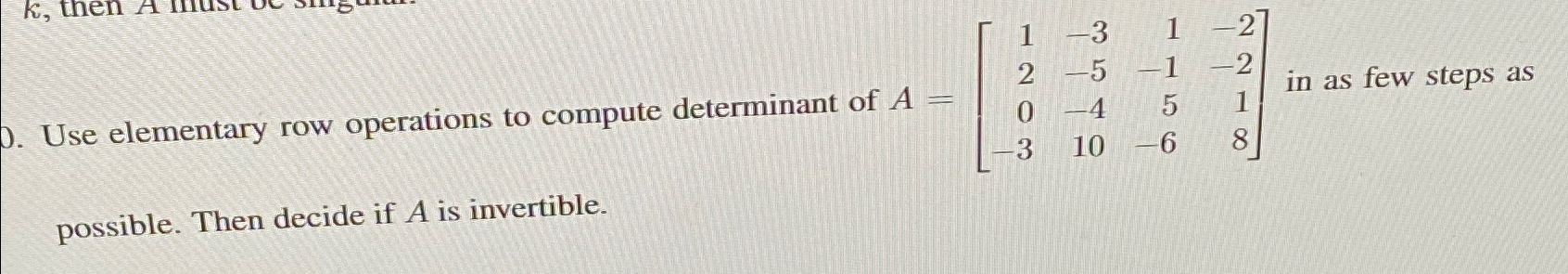 Solved O. ﻿Use elementary row operations to compute | Chegg.com