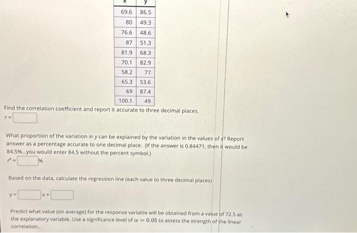 Solved Find the correlation coefficient and repon « accurate | Chegg.com