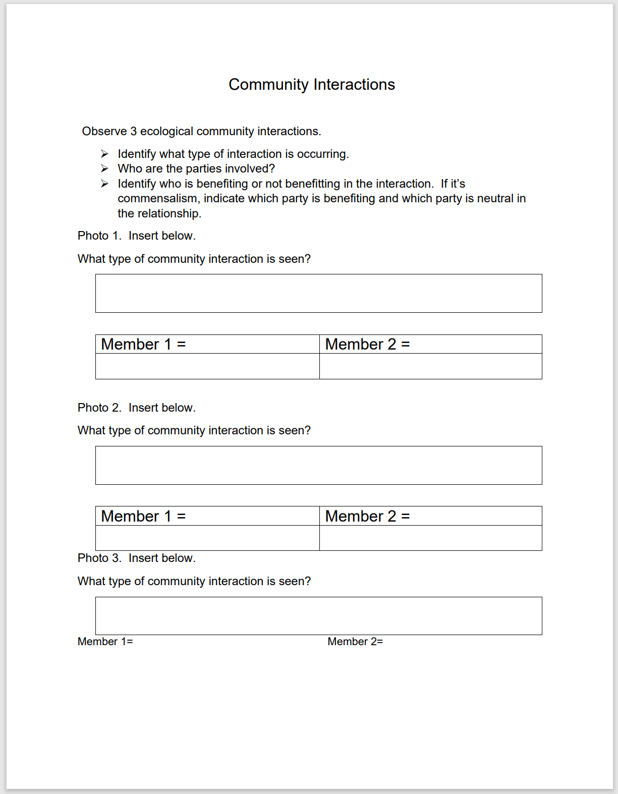 Solved Community InteractionsObserve 3 ﻿ecological community | Chegg.com