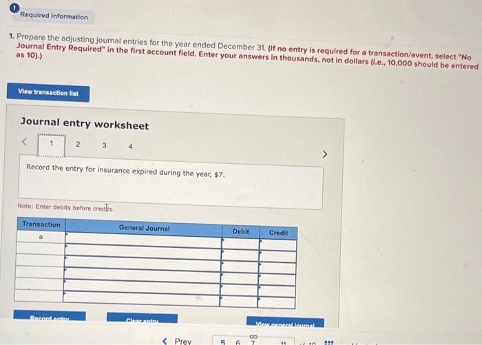 Solved 1. Prepare the adjusting journal entries for the year | Chegg.com