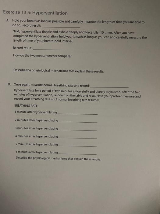 Solved Exercise 13.5: Hyperventilation A. Hold your breath | Chegg.com
