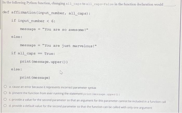 n the following Python function, changing a 11 caps | Chegg.com