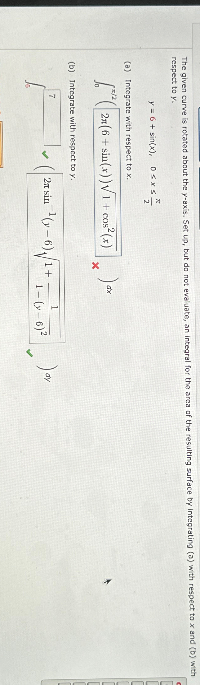 Solved The given curve is rotated about the y-axis. Set up, | Chegg.com