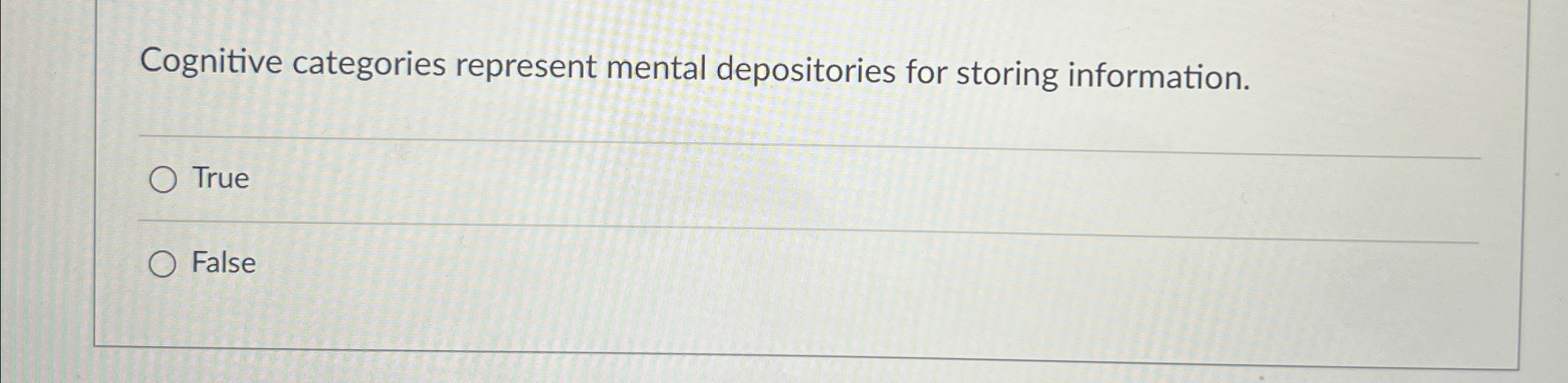 Solved Cognitive categories represent mental depositories | Chegg.com