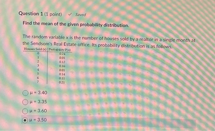 Solved Question 1 1 Point Saved Find The Mean Of The