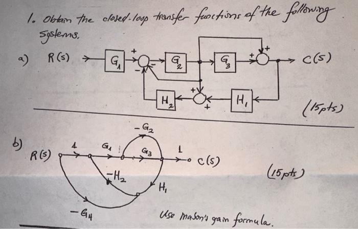 Solved 1. Obtain the closed-loop transfer fuoctions of the | Chegg.com