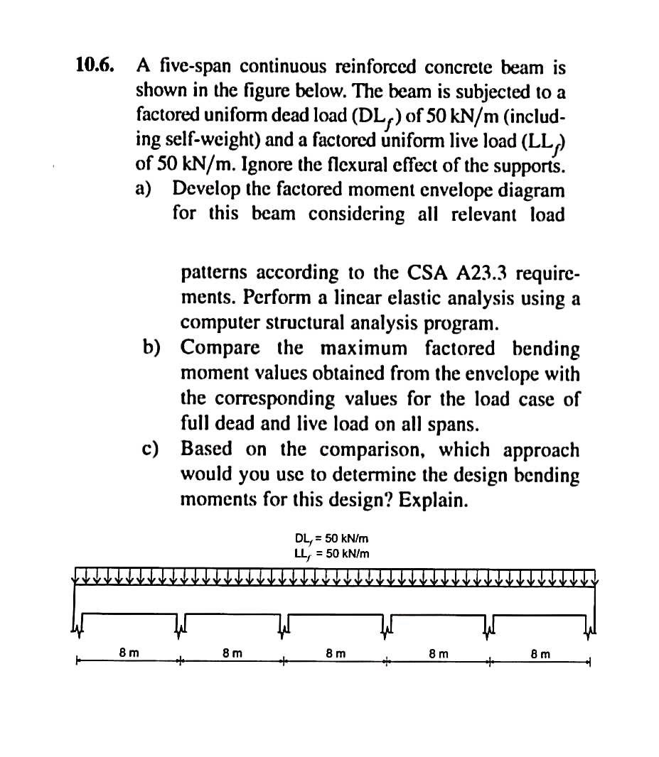 Solved 10.6. A five-span continuous reinforced concrete beam | Chegg.com