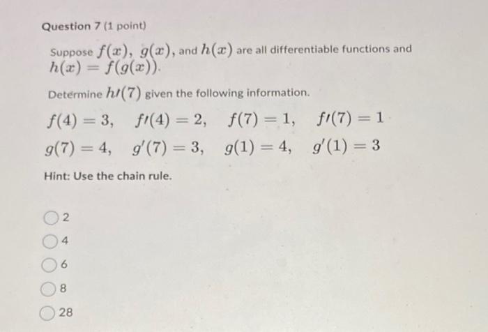 Solved Suppose f(x),g(x), and h(x) are all differentiable | Chegg.com