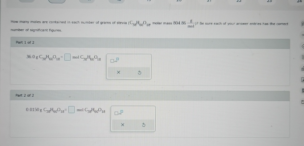 How many moles are contained in each number of grams | Chegg.com