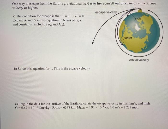 Solved One way to escape from the Earth's gravitational | Chegg.com