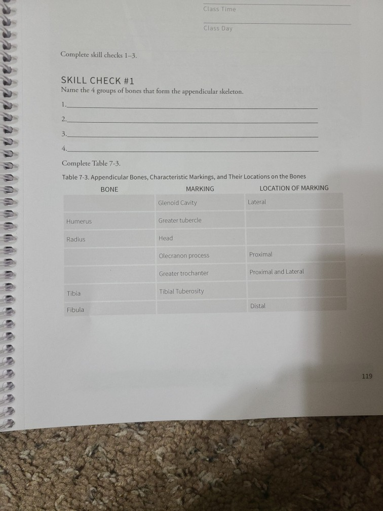 Solved Class Time Class Day Complete skill checks 1-3. SKILL | Chegg.com