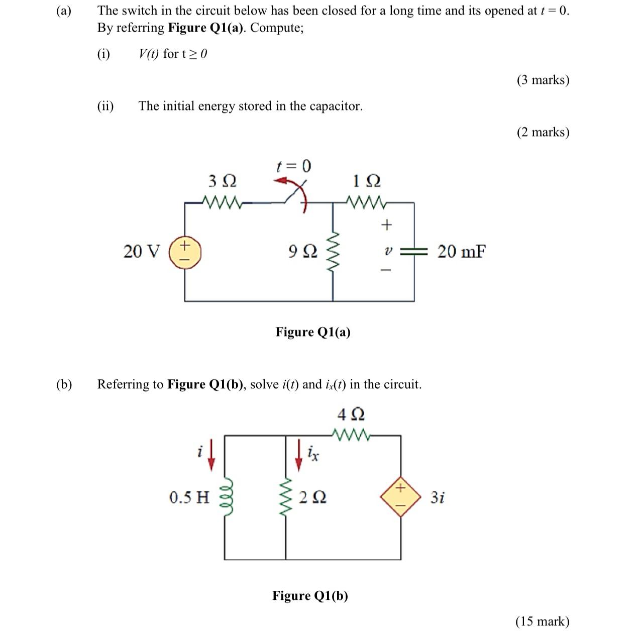Solved (a) ﻿The switch in the circuit below has been closed | Chegg.com
