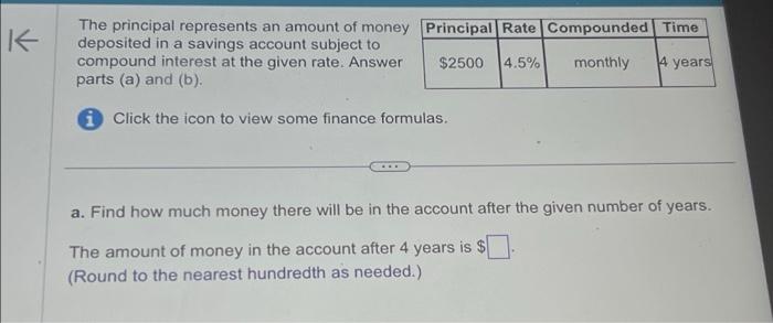 Solved The principal represents an amount of money Principal | Chegg.com
