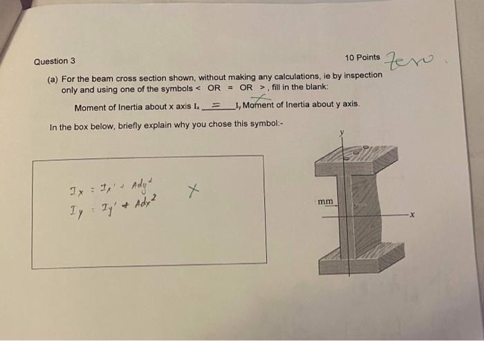 Solved Question 3 10 Points (a) For the beam cross section | Chegg.com